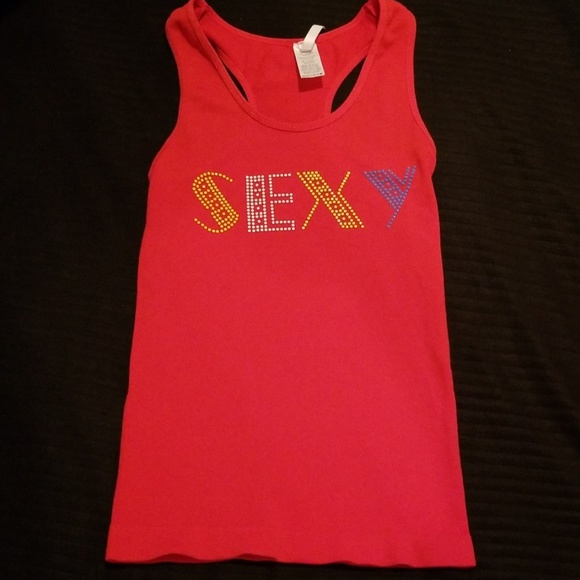 Tops | Sexy Beaded Red Ribbed Tank Top One Size | Poshmark